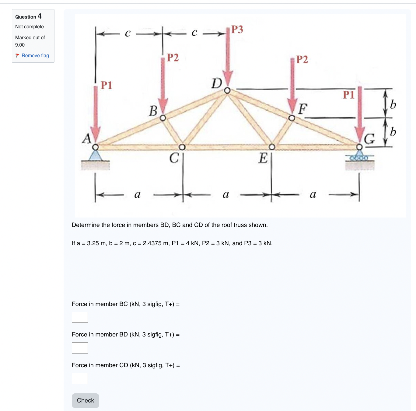 Solved Determine the force in members BD,BC and CD of the | Chegg.com