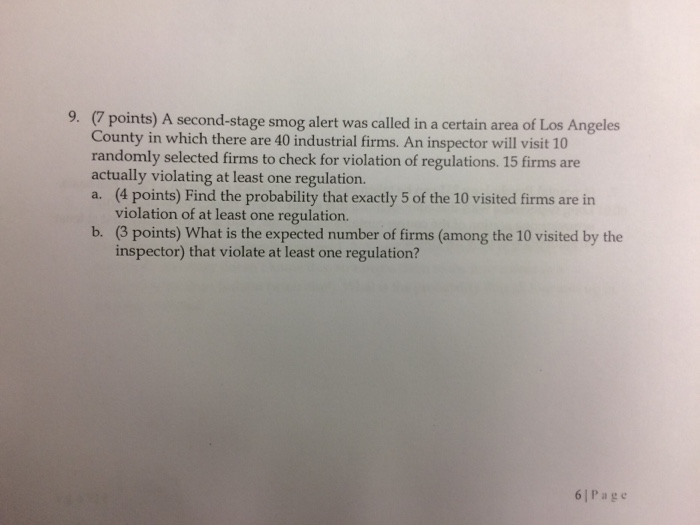 Solved 9. (7 points) A second-stage smog alert was called in | Chegg.com
