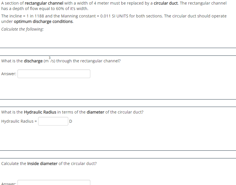 Solved A section of rectangular channel with a width of 4 | Chegg.com