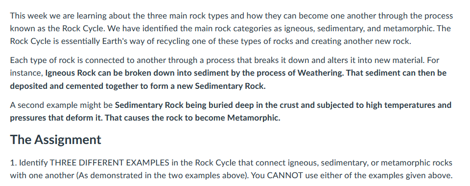 Solved This week we are learning about the three main rock | Chegg.com