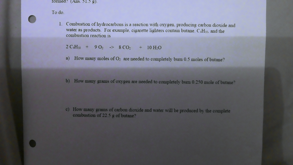 Solved formed? (Ans. 31.. g). To do. 1. Combustion of | Chegg.com
