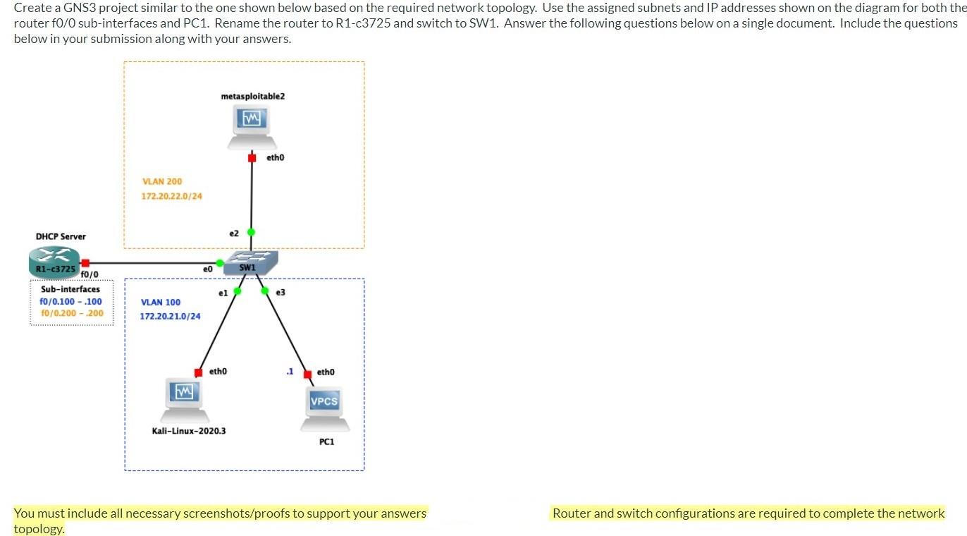 Solved Create A Gns3 Project Similar To The One Shown Below