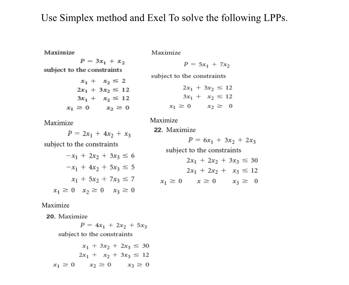 Solved Use Simplex Method And Exel To Solve The Following