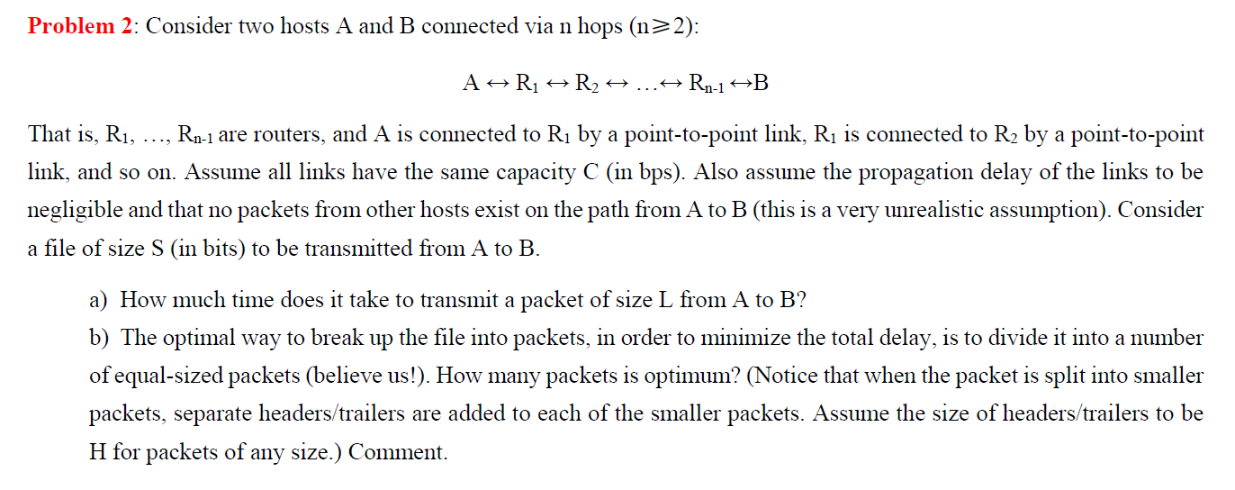 Solved Problem 2: Consider two hosts A and B connected via n | Chegg.com