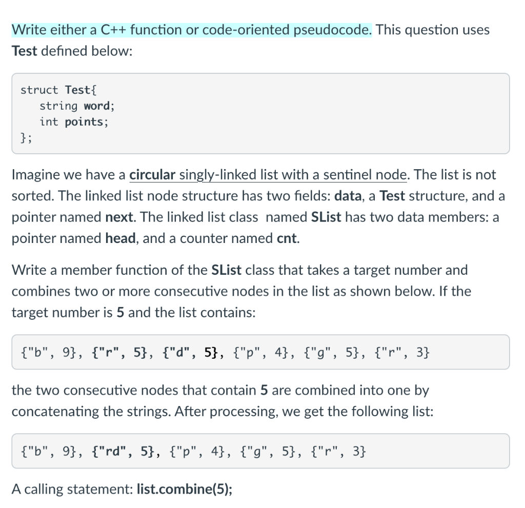 Solved Write either a C++ function or code-oriented | Chegg.com
