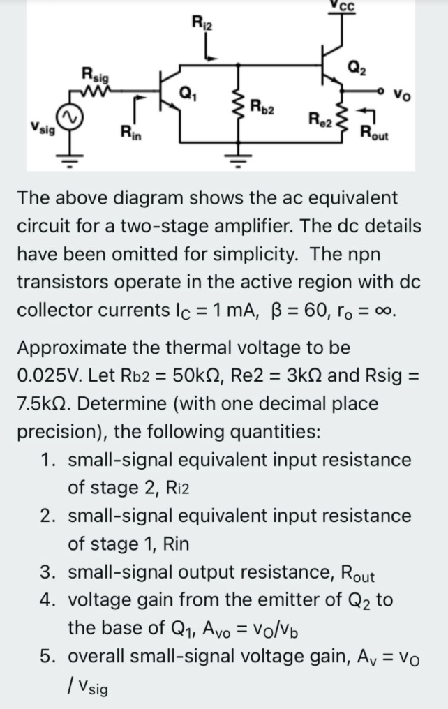 Solved The above diagram shows the ac equivalent circuit for | Chegg.com