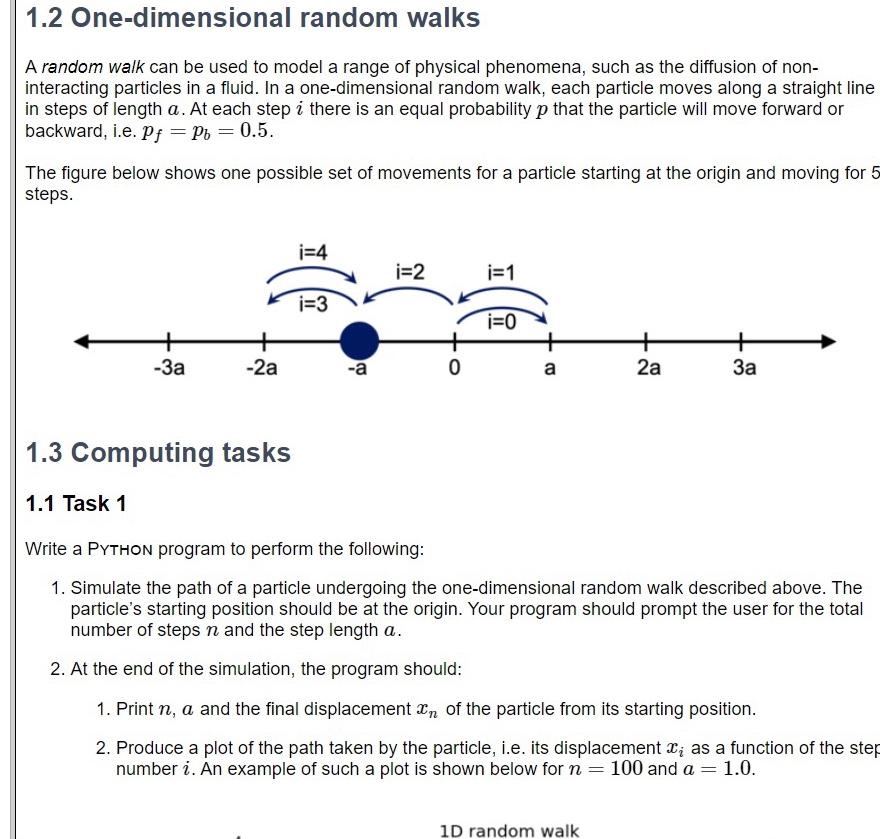 Solved 1.2 One-dimensional random walks A random walk can be | Chegg.com