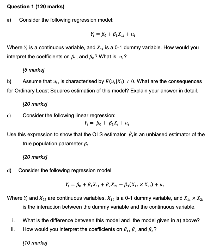 Solved a) Consider the following regression model: | Chegg.com