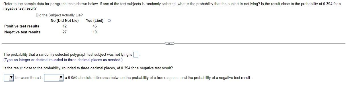 Solved Refer to the sample data for polygraph tests shown | Chegg.com