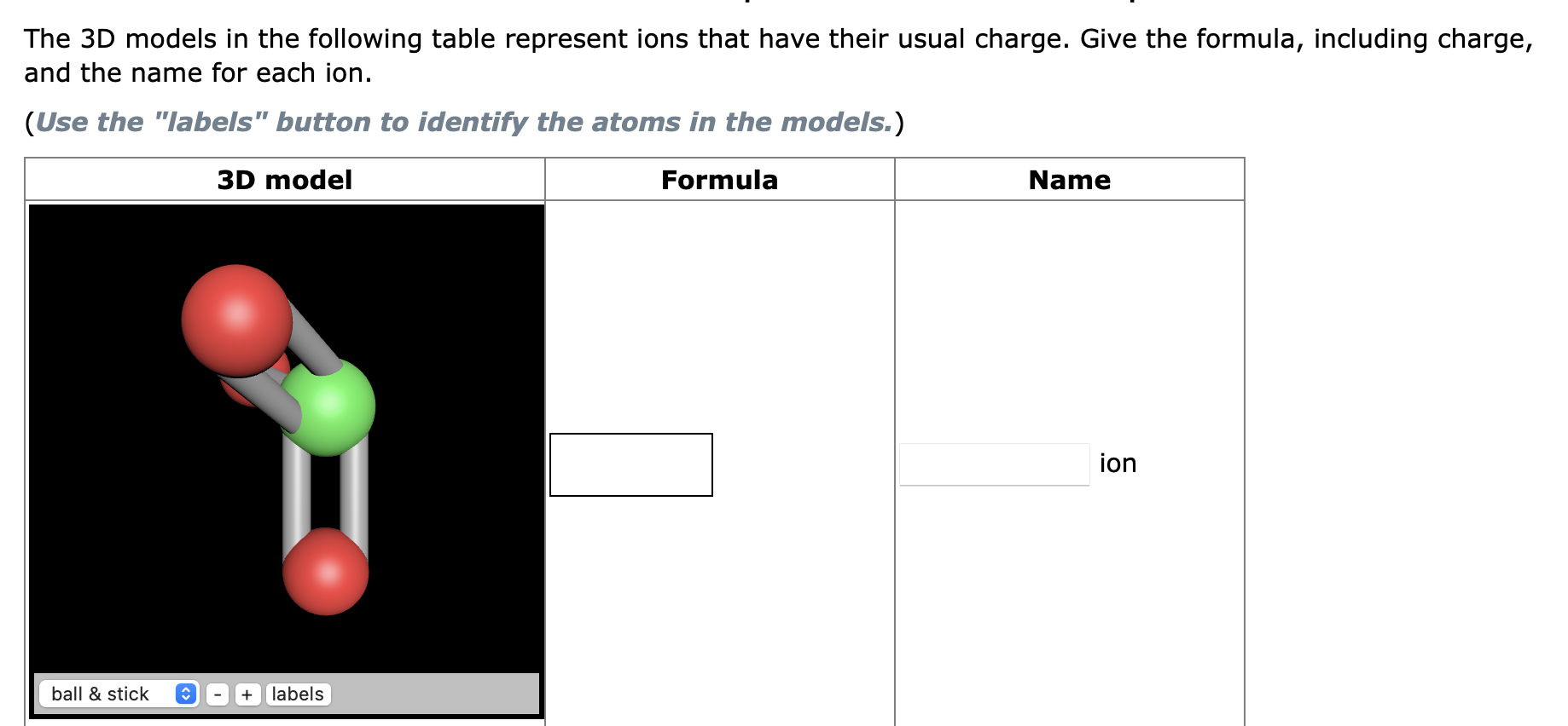 The 3D models in the following table represent ions | Chegg.com