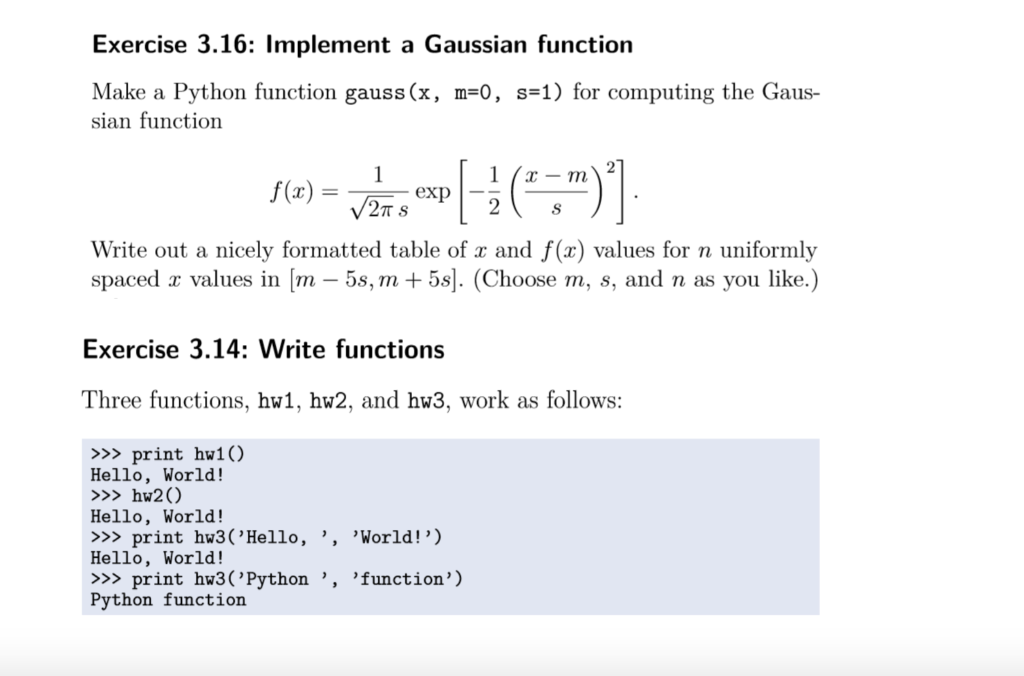 Solved Exercise 3.16: Implement a Gaussian function Make a | Chegg.com