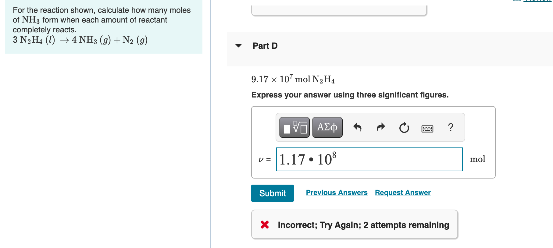 Solved For the reaction shown, calculate how many moles of | Chegg.com