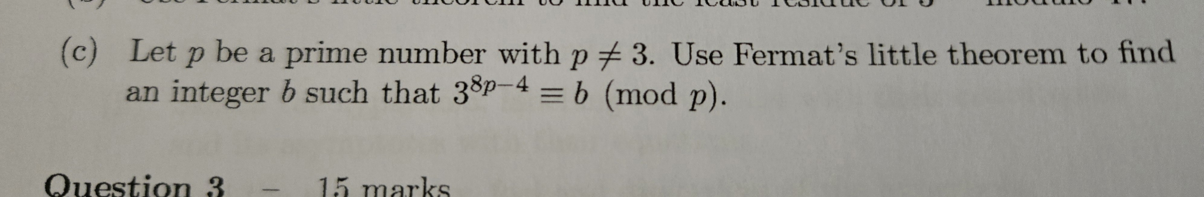 Solved (c) ﻿Let p be ﻿a prime number with p≠3. ﻿Use Fermat's | Chegg.com