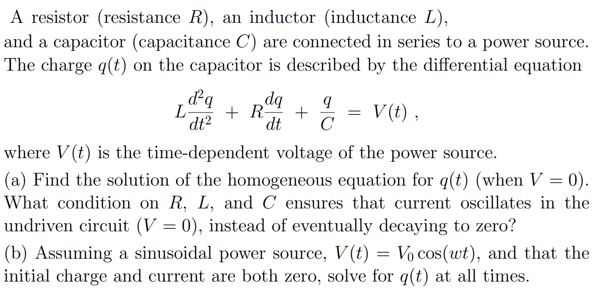 Solved đq - A resistor (resistance R), an inductor | Chegg.com