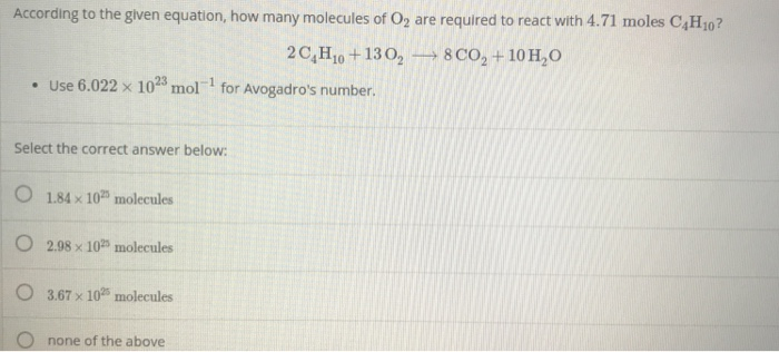 Solved According to the given equation, how many molecules | Chegg.com