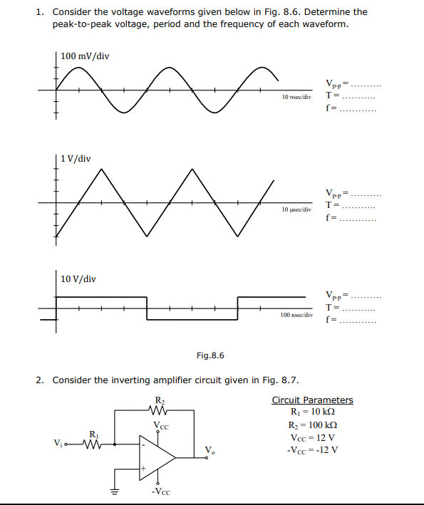 Solved 1. Consider the voltage waveforms given below in Fig. | Chegg.com