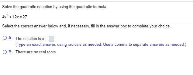 Solved Solve the quadratic equation by using the quadratic | Chegg.com