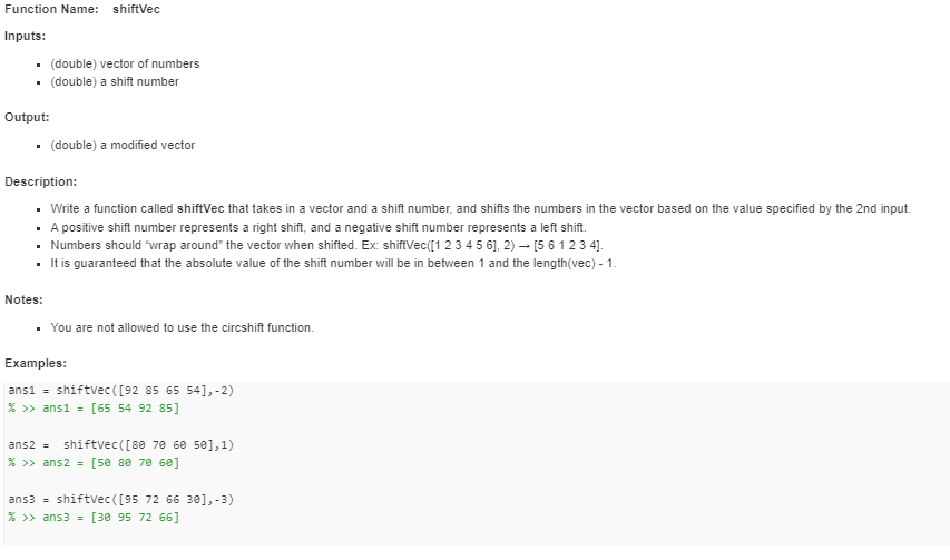 Solved Inputs: - (double) vector of numbers - (double) a | Chegg.com