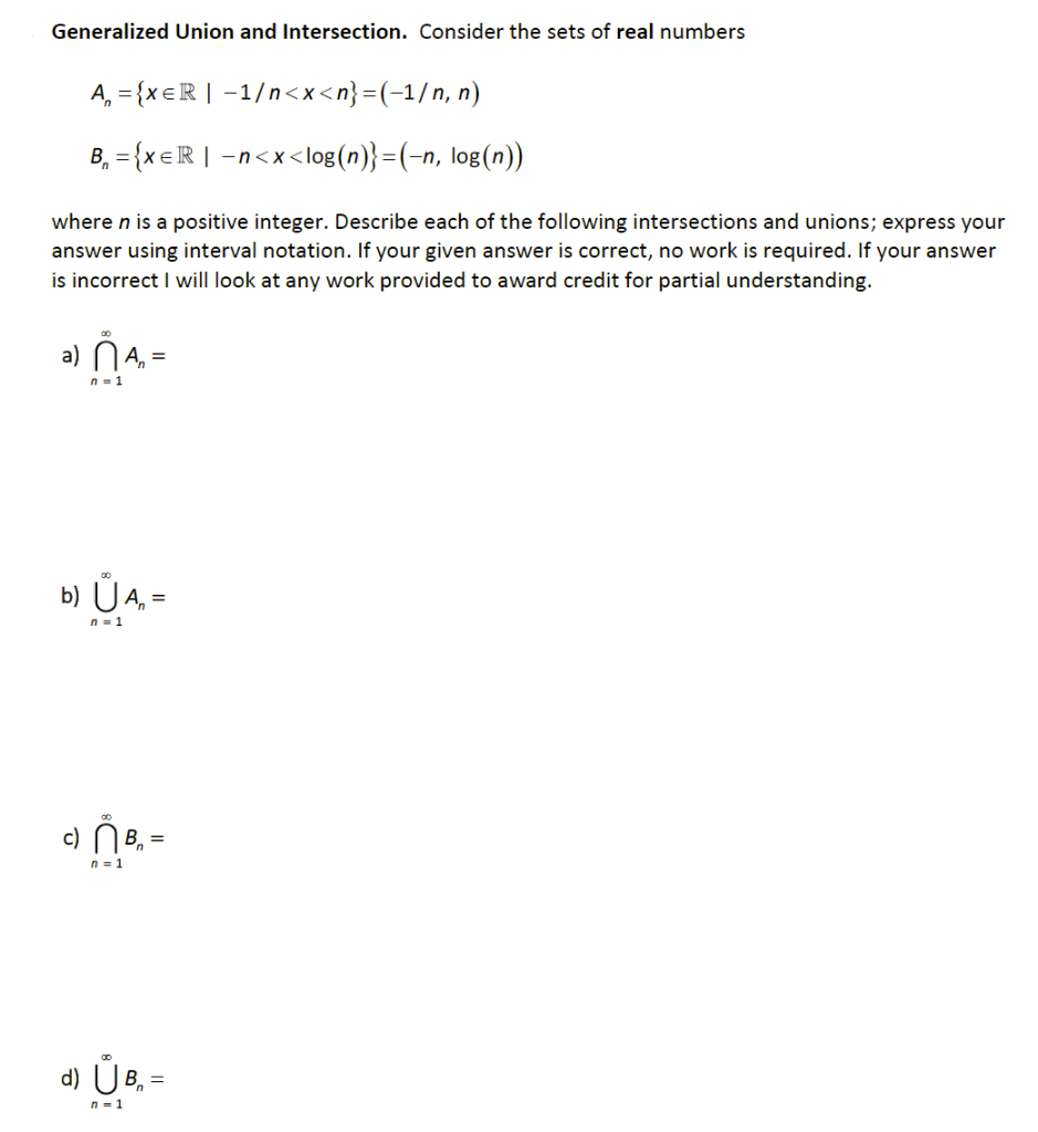 Solved Generalized Union and Intersection. Consider the sets | Chegg.com