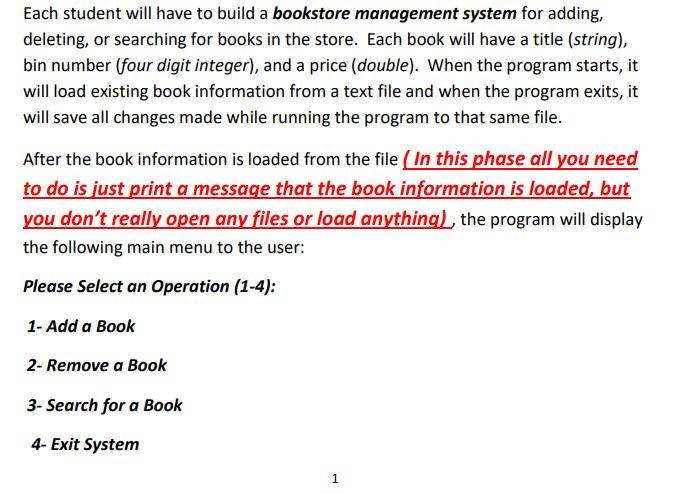 Solved Each student will have to build a bookstore | Chegg.com