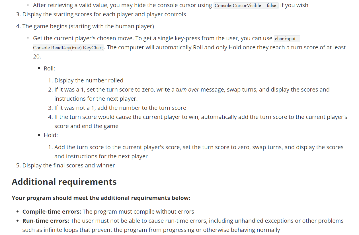 Solved Problem-solving Task 1: Pig (Dice Game) Implement the | Chegg.com