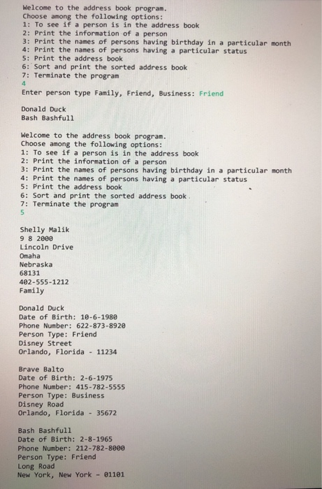 Solved Problem 1: Address Book Using classes and | Chegg.com