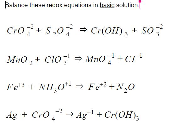 Solved alanc e these redox equations in basic solution. | Chegg.com