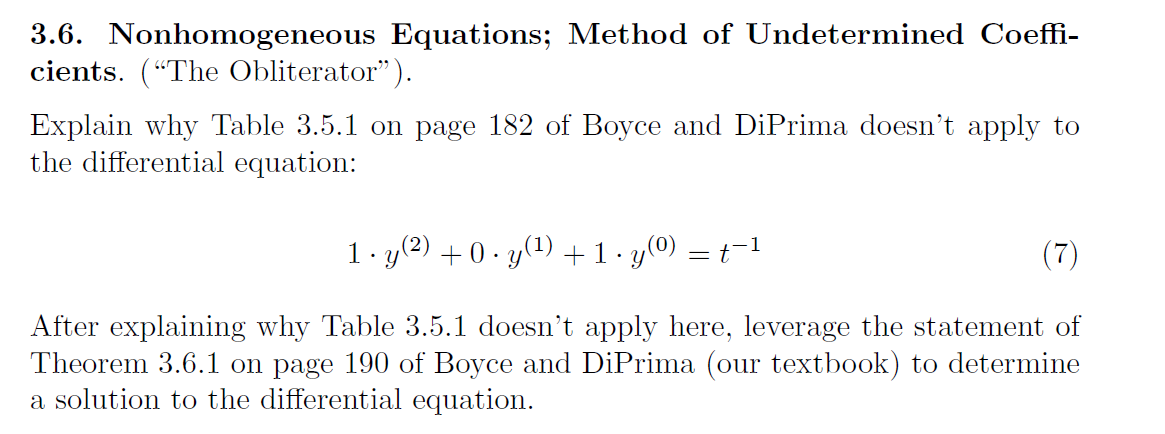 Solved 3.6. Nonhomogeneous Equations; Method of Undetermined | Chegg.com