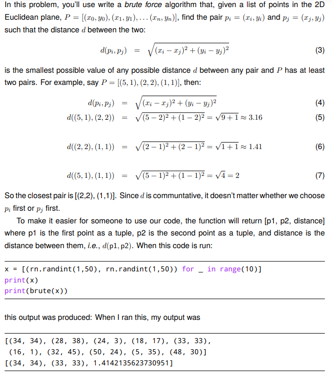 Solved In this problem, you'll use write a brute force | Chegg.com