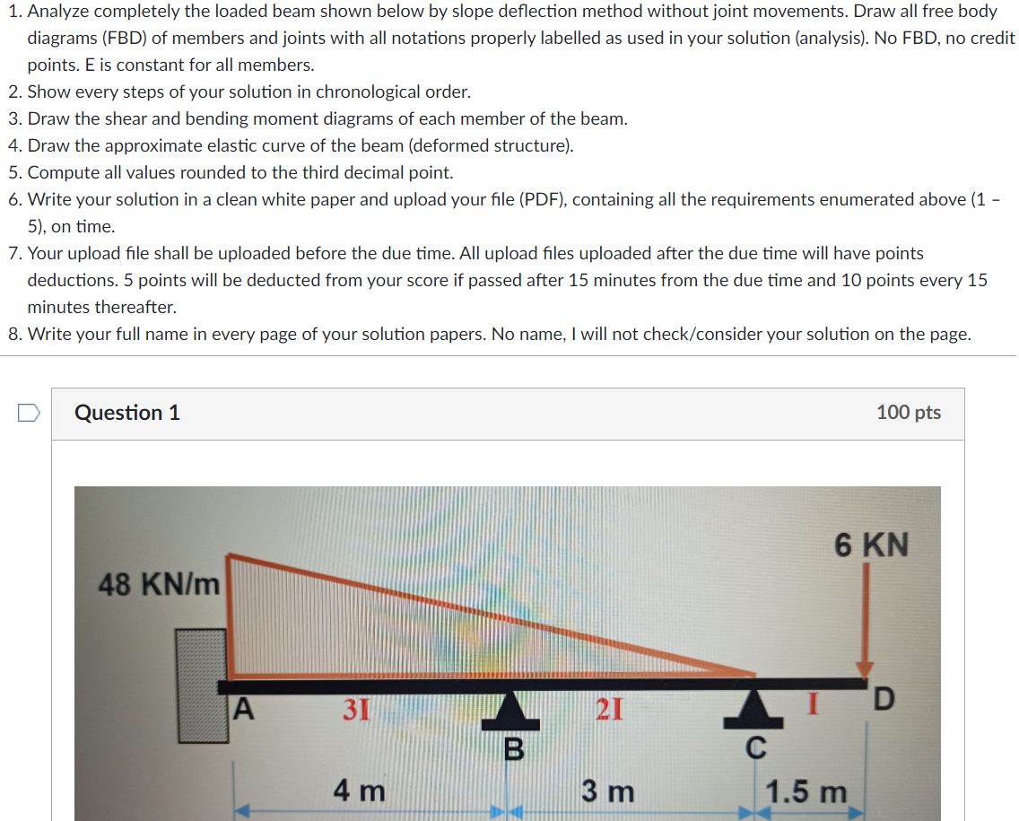 Solved 1. Analyze completely the loaded beam shown below by | Chegg.com