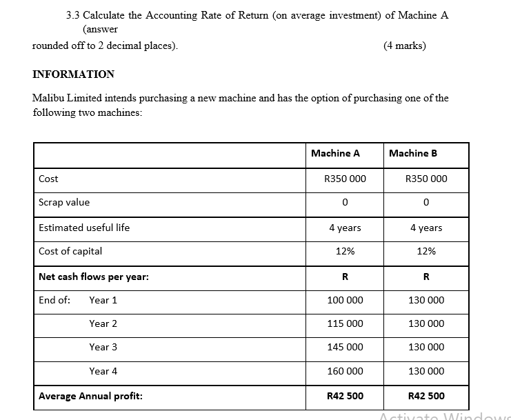Solved 3.3 Calculate the Accounting Rate of Return (on | Chegg.com