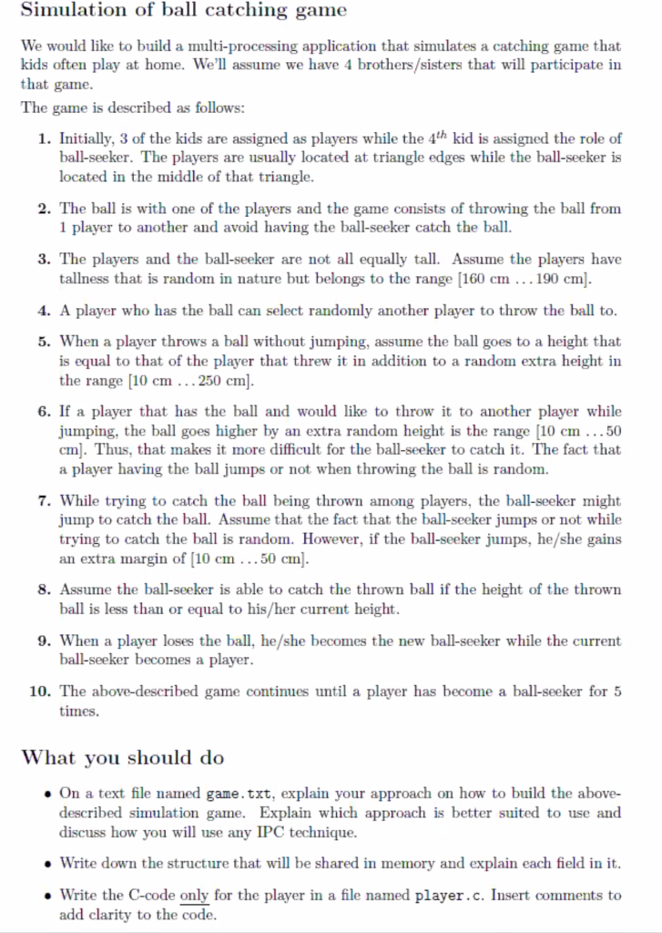 Solved Simulation of ball catching game We would like to | Chegg.com