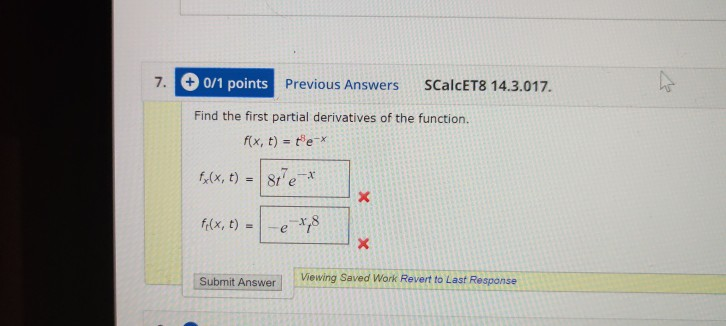 Solved + 0/1 points Previous Answers SCalcET8 14.3.017. Find | Chegg.com