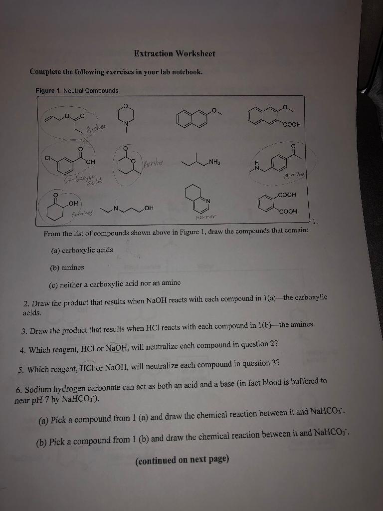 Solved Extraction Worksheet Complete the following exercises | Chegg.com