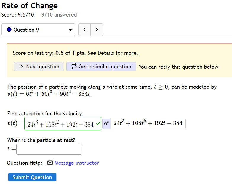 Solved Rate of Change Score: 9.5/10 9/10 answered Score on | Chegg.com