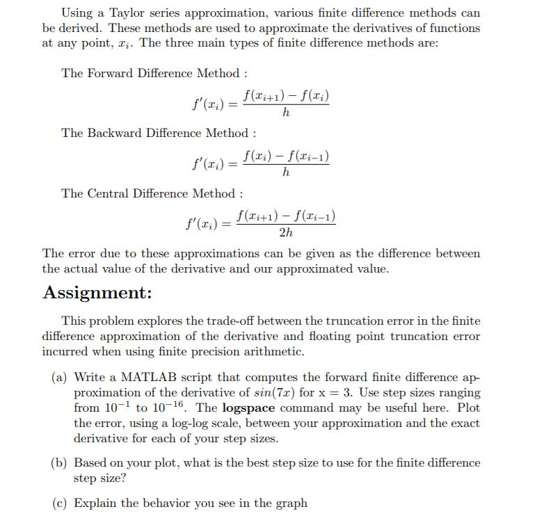 Solved Using a Taylor series approximation, various finite | Chegg.com