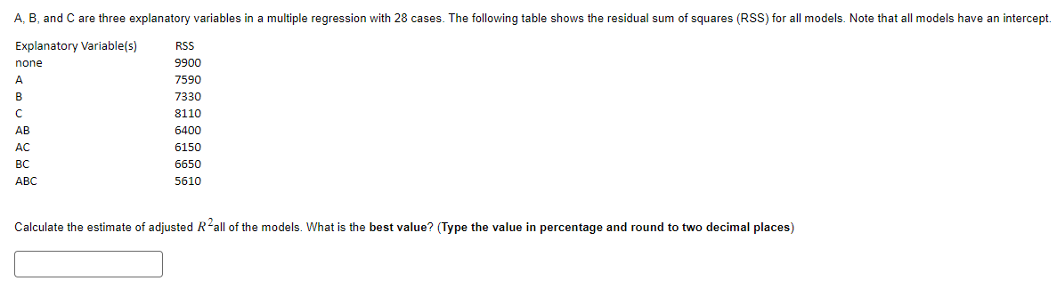 Solved A, ﻿B, ﻿and C are three explanatory variables in a | Chegg.com