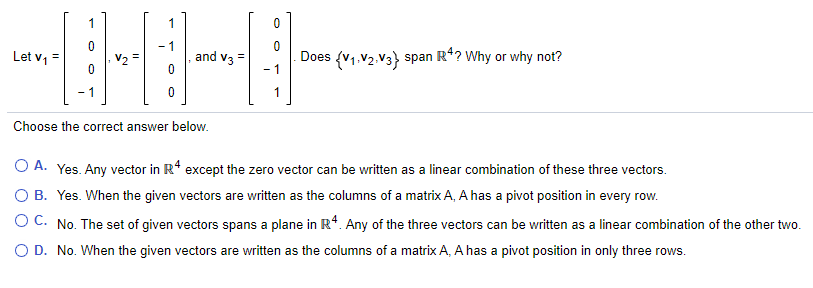 Solved Can each vector in R4 be written as a linear | Chegg.com