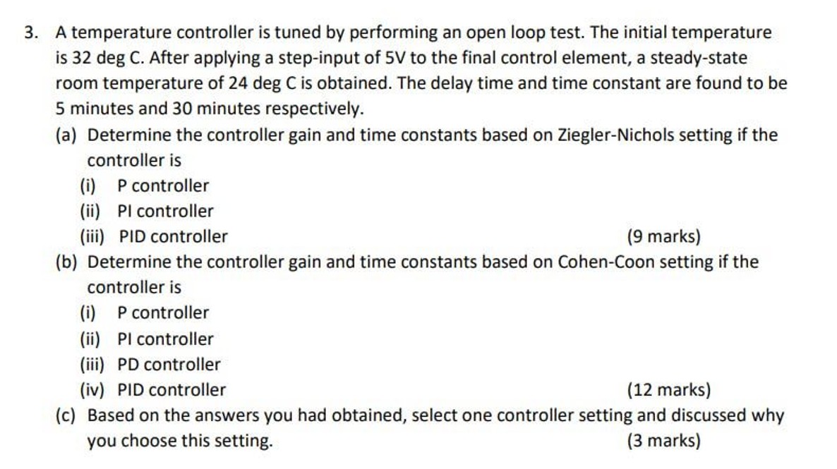 Solved A temperature controller is tuned by performing an | Chegg.com