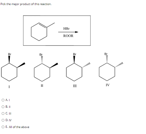 Solved Pick the major product of this reaction. HBr ROOR Br | Chegg.com