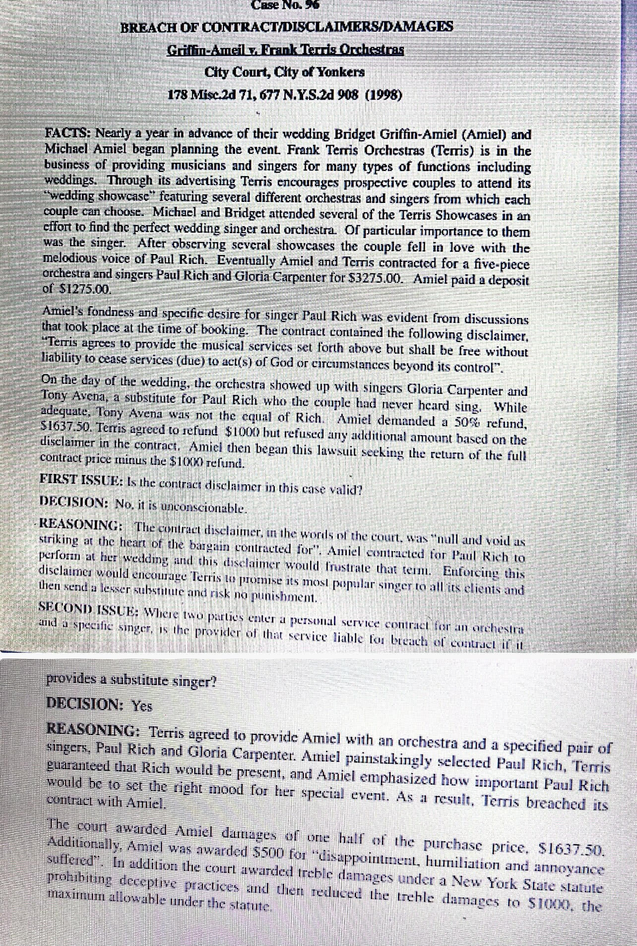 Solved Case No. 20 BREACH OF CONTRACT/DISCLAIMERS/DAMAGES | Chegg.com