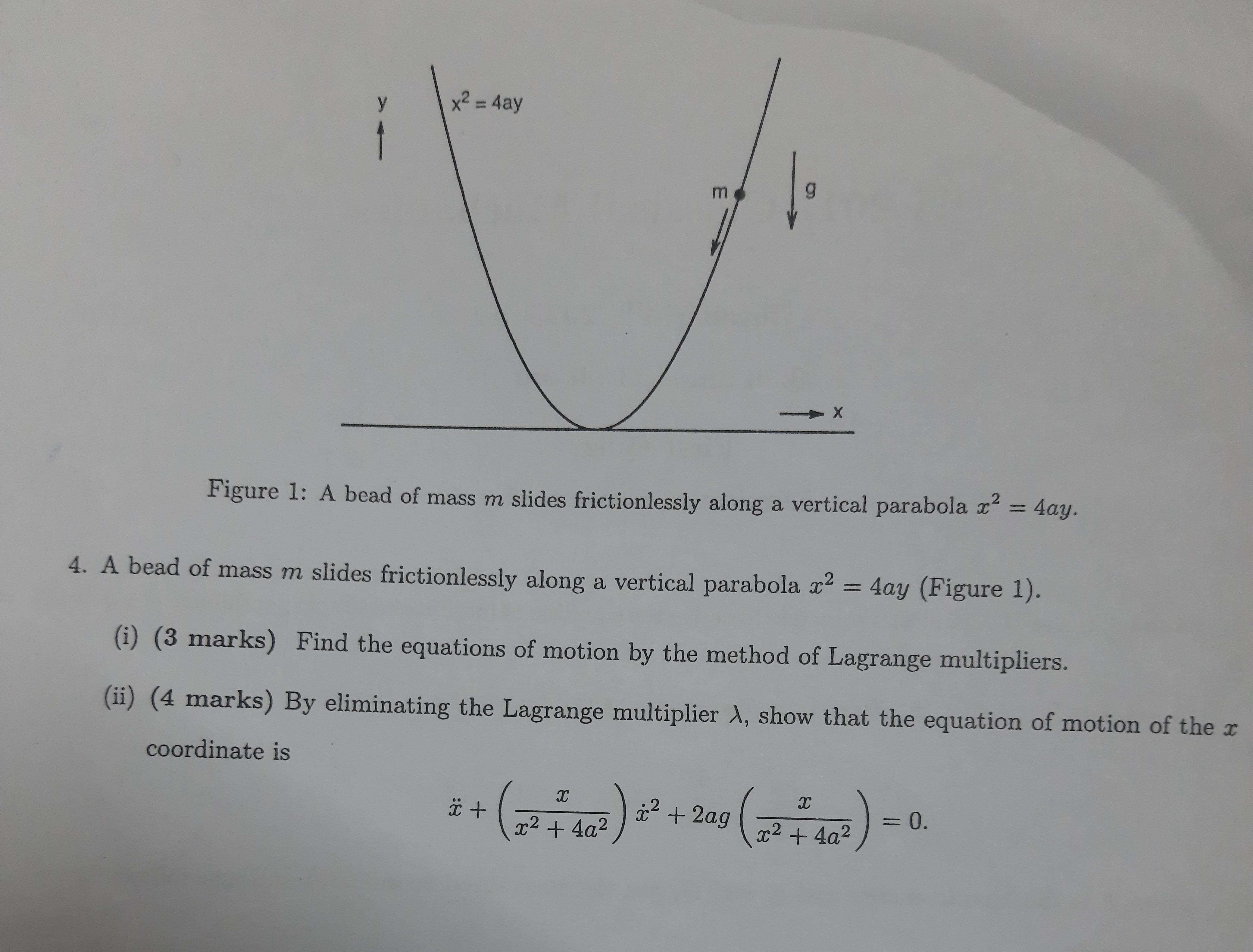 Solved Figure 1: A bead of mass m slides frictionlessly | Chegg.com