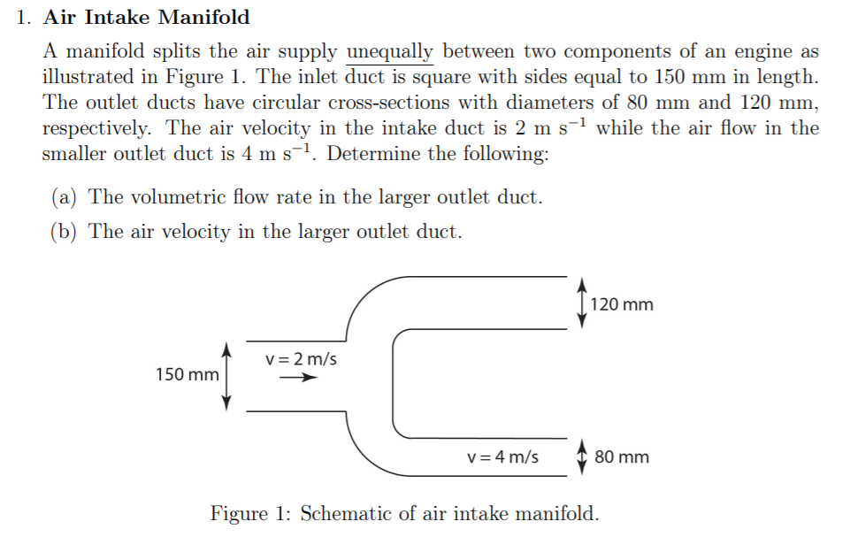 Solved Air Intake Manifold A manifold splits the air supply | Chegg.com