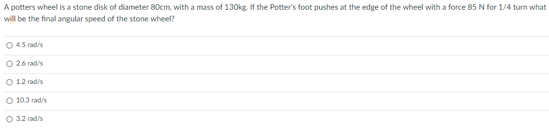 Solved A potters wheel is a stone disk of diameter 80 cm, | Chegg.com