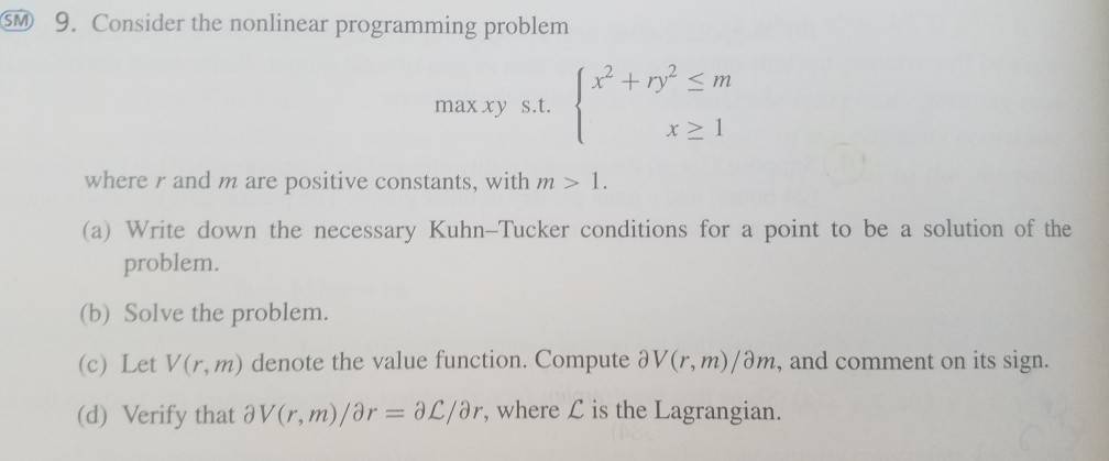 Solved SM 9. Consider the nonlinear programming problem | Chegg.com
