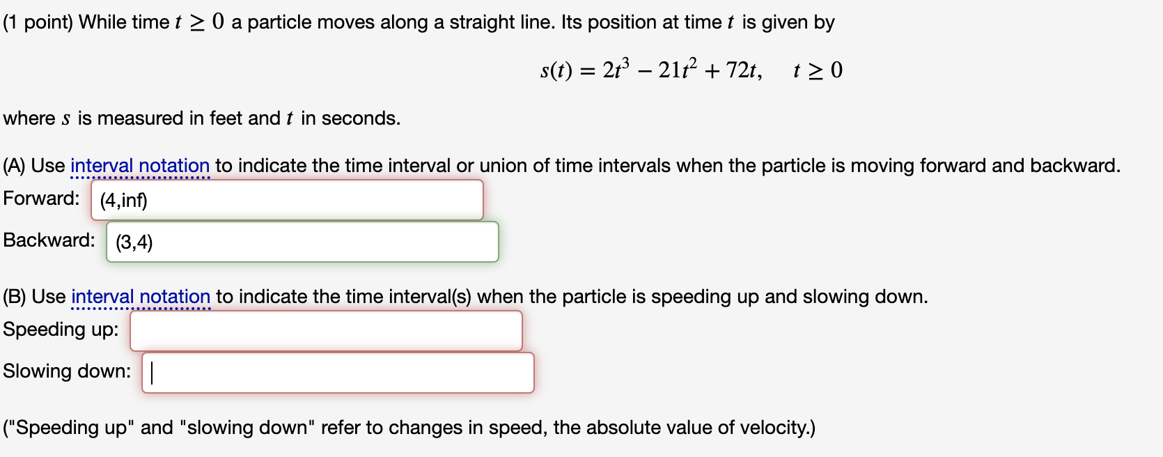 Solved (1 point) While time t > 0 a particle moves along a | Chegg.com