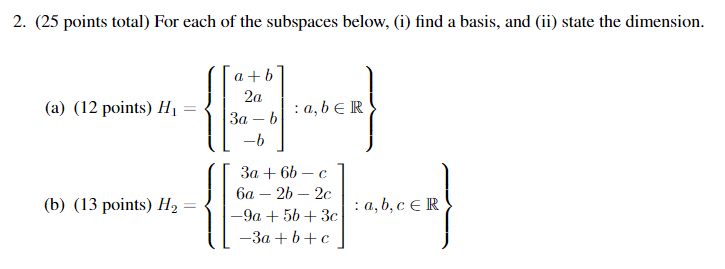 Solved 2. (25 points total) For each of the subspaces below, | Chegg.com