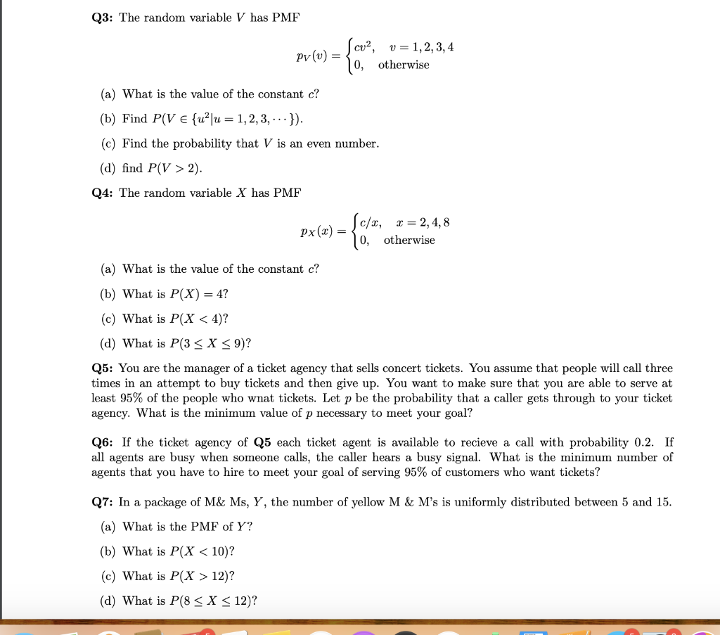Solved Q3: The random variable V has PMF Pv(u) = ſcuz, cu | Chegg.com