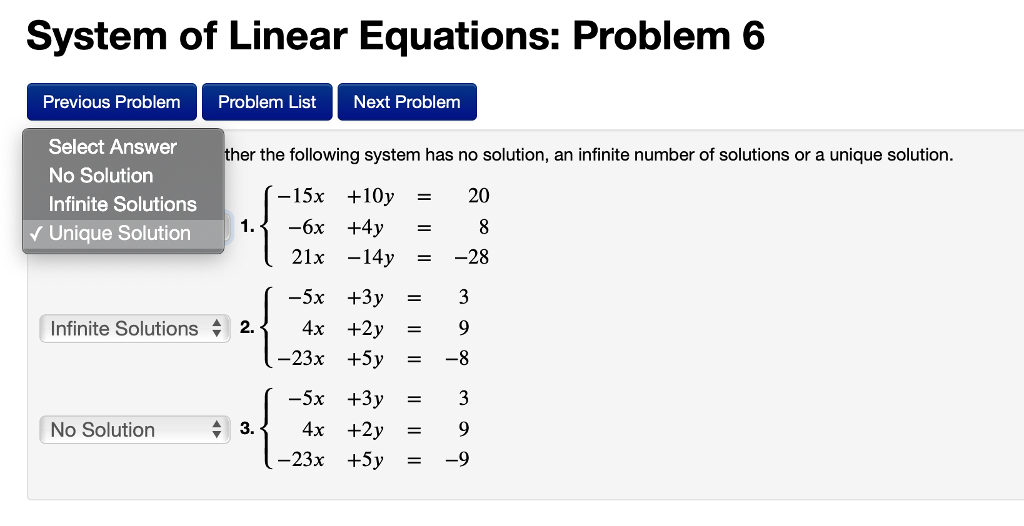 Solved System of Linear Equations: Problem 6 Previous | Chegg.com