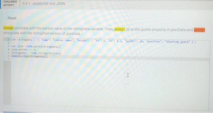 Solved ACTWIEN 69,1: JavaScript and JSON Reset Assign | Chegg.com